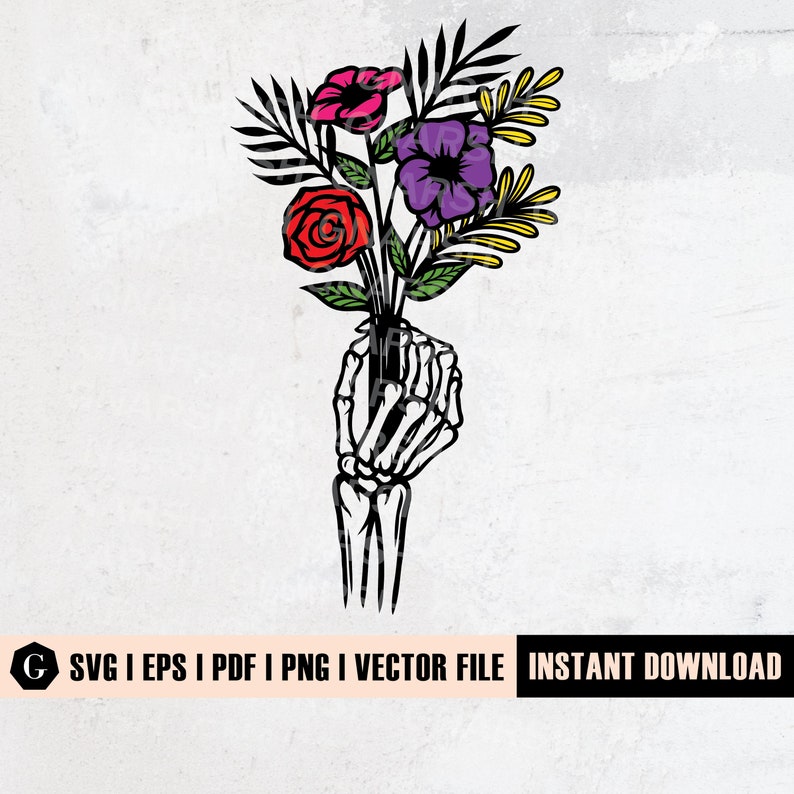 Skeleton Hands Flowers SVG File Skeleton Flower Svg - Etsy