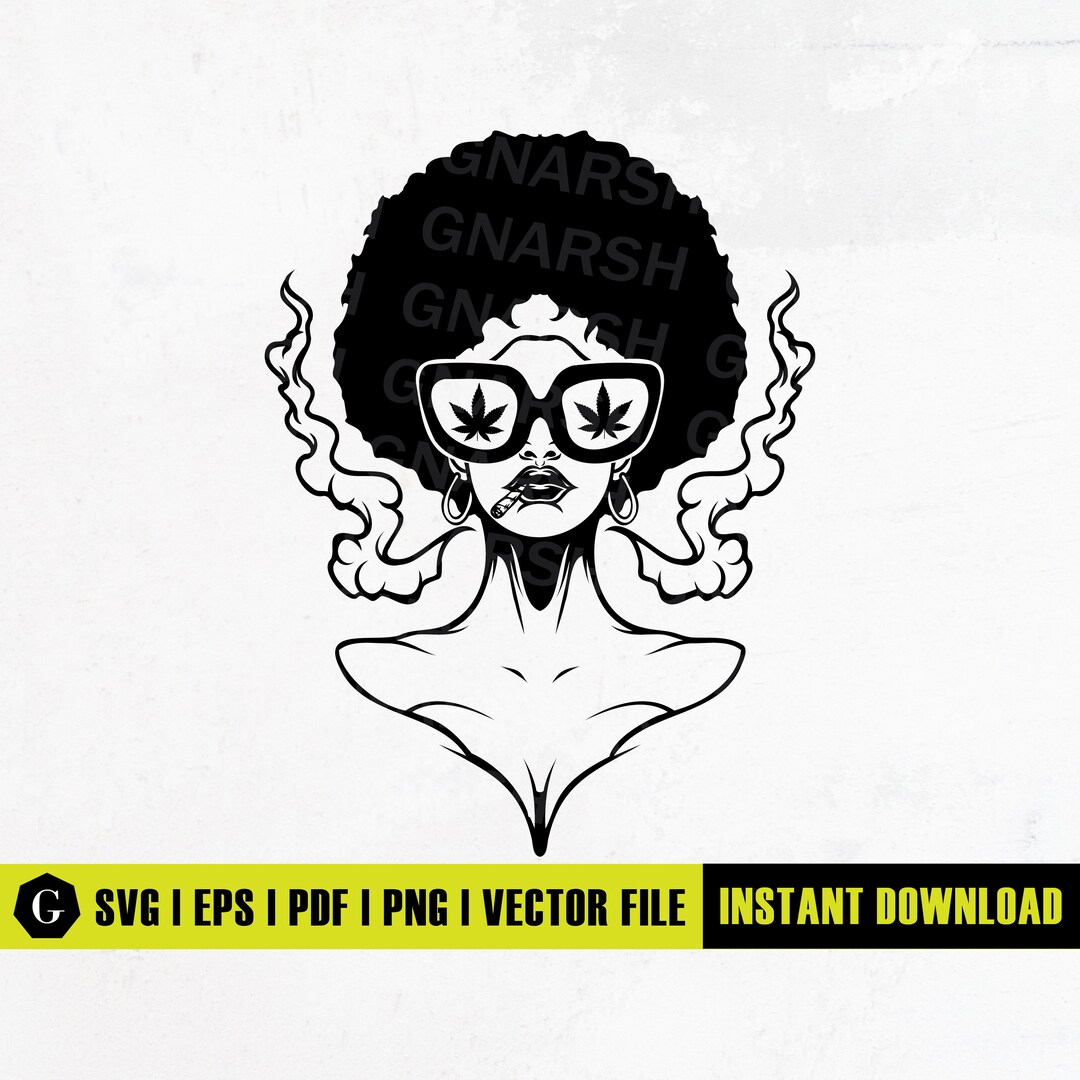 Cannabis Lady SVG | Woman Smoking Marijuana SVG | Afro Girl Smoking ...