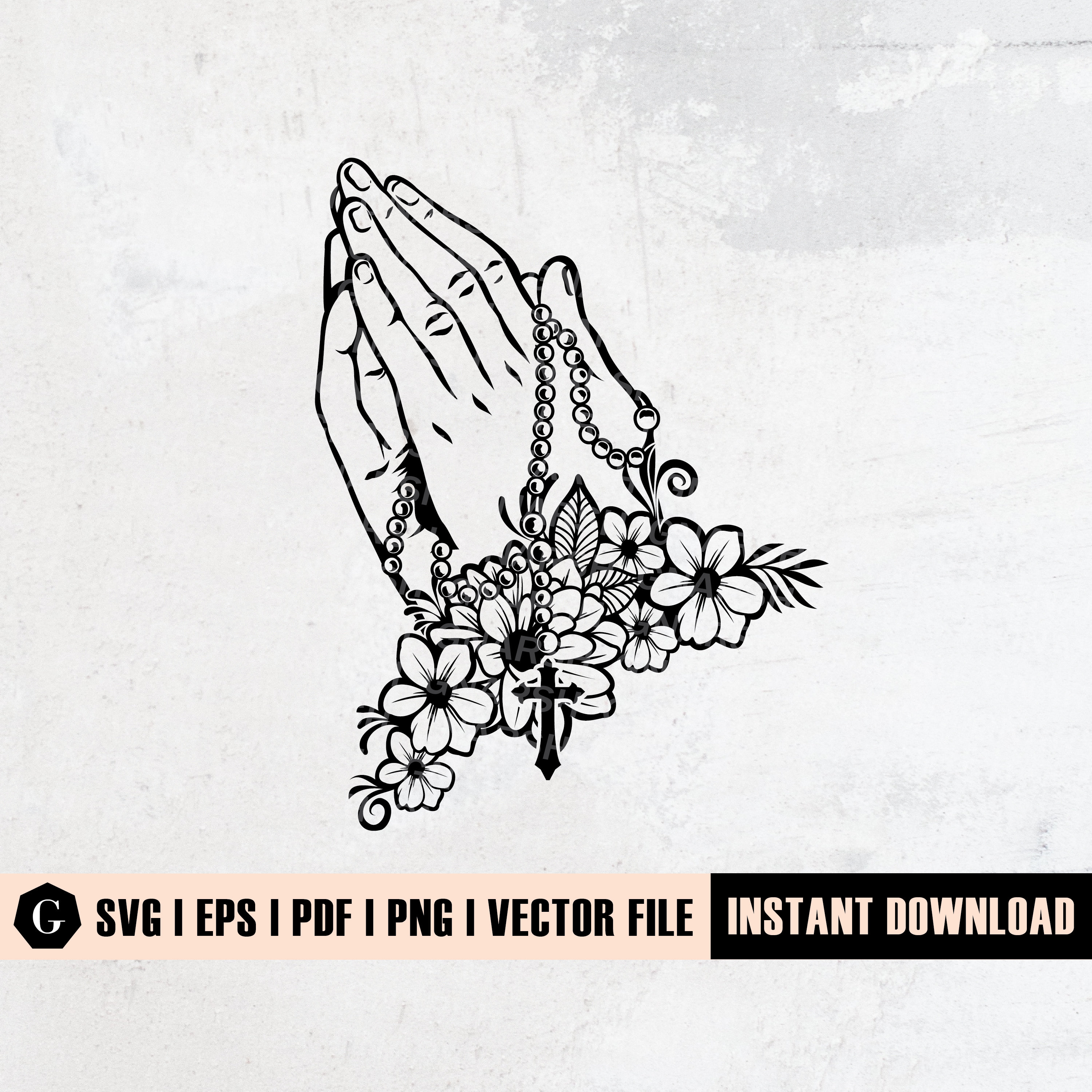 Floral Praying Hands With Rosary SVG Christian Praying Hands Prayer ...