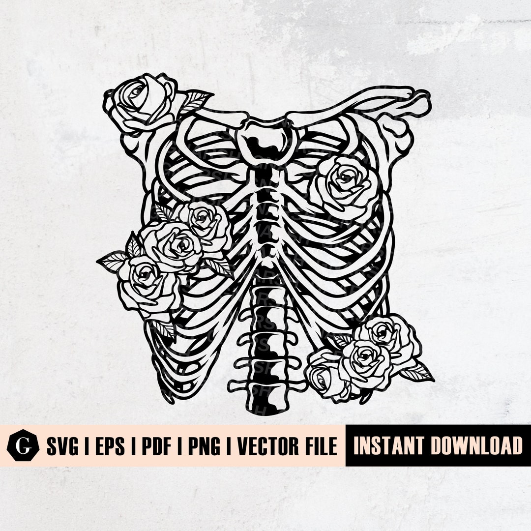Rib Cage Floral SVG | Ribcage Flowers Svg File | Skeleton Flower Svg ...