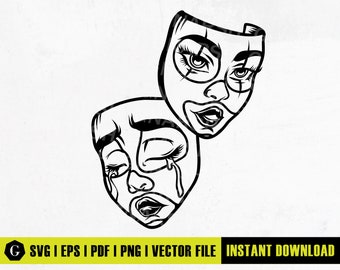 Laugh Now Cry Later Svg File | Mask Svg | Clown Mask | Drama Mask Svg ...