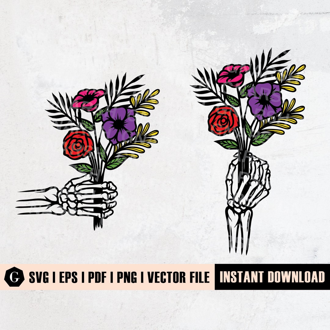 Skeleton Hands Flowers SVG File | Skeleton Flower Svg | Skeleton Hand ...