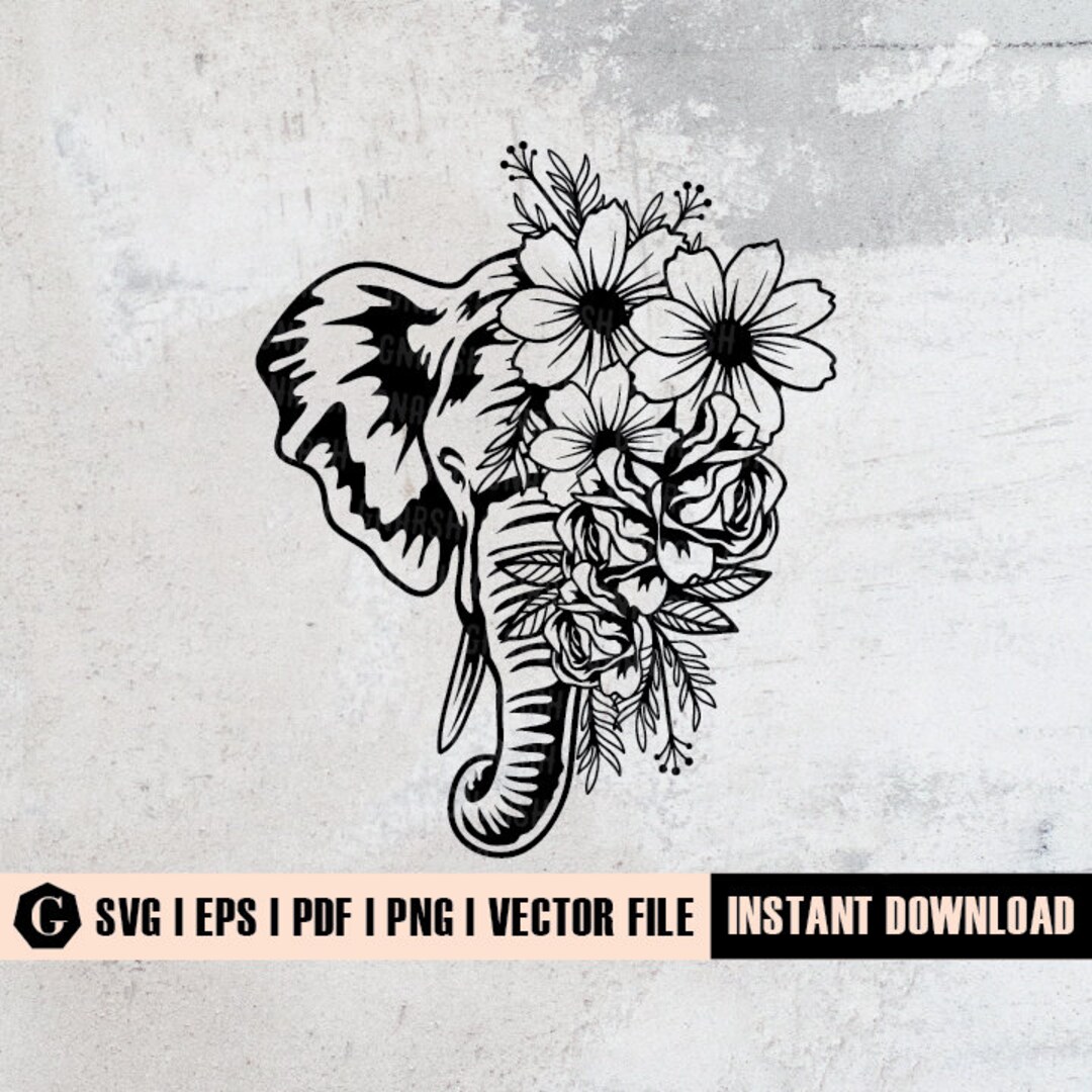 Floral Elephant SVG File | Flower Clipart (digital Download) - Etsy