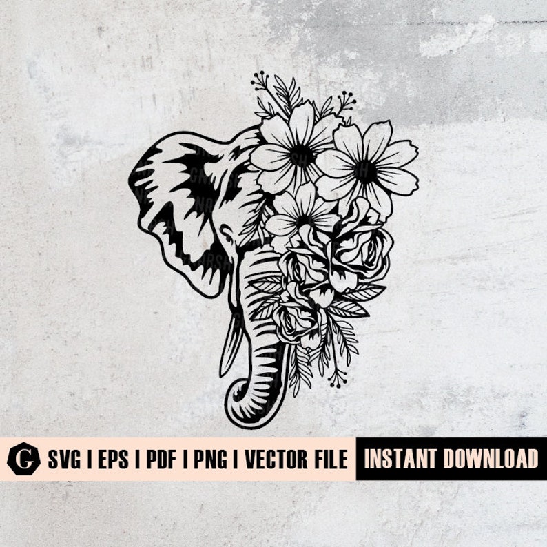 Floral Elephant Svg File Elephant Clipart Elephant Svg - Etsy
