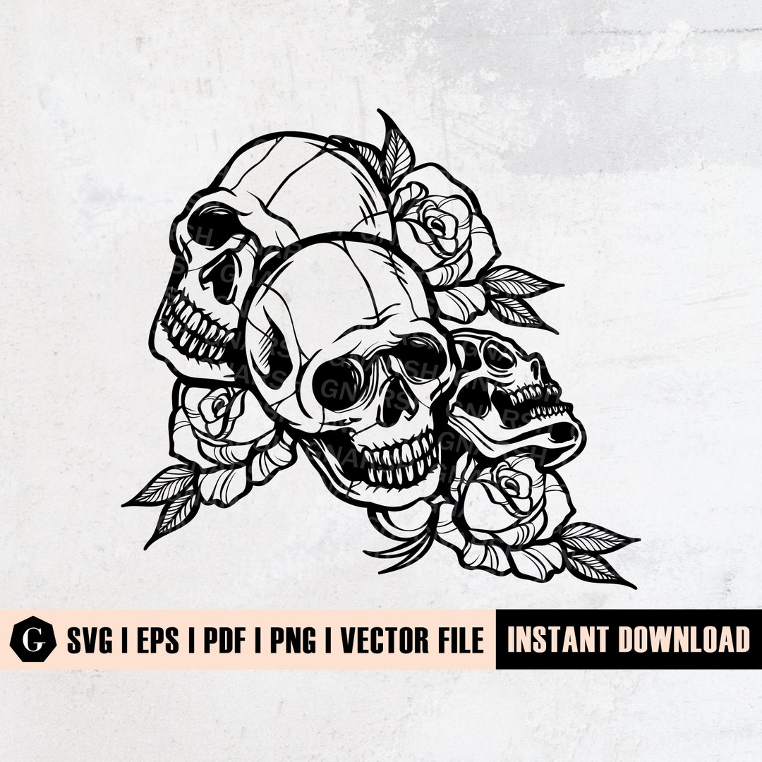 Rose Skull Svg | Skull With Flowers Svg | Skull and Flower Svg | Floral ...