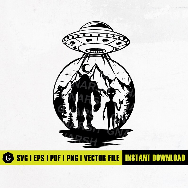 Bigfoot and Alien Under the Moon SVG Bigfoot Svg Alien Svg - Etsy