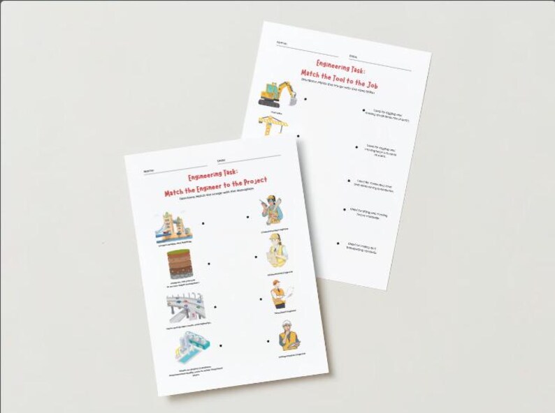 Educational Civil Engineering Worksheet Multi Pack for Kids Fun Match ...