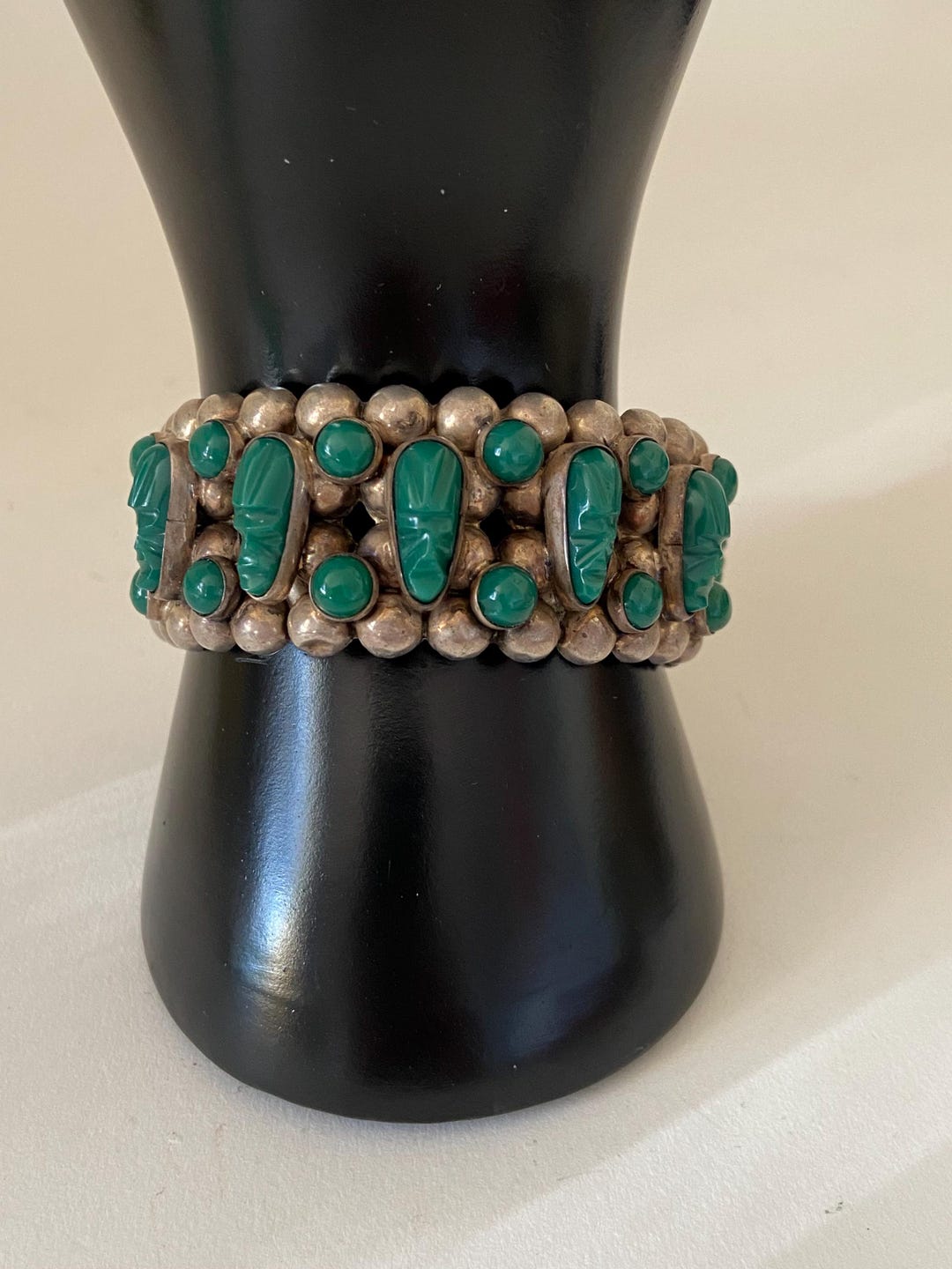 Sterling Silver Bracelet With Green Onyx Face Masks - Etsy