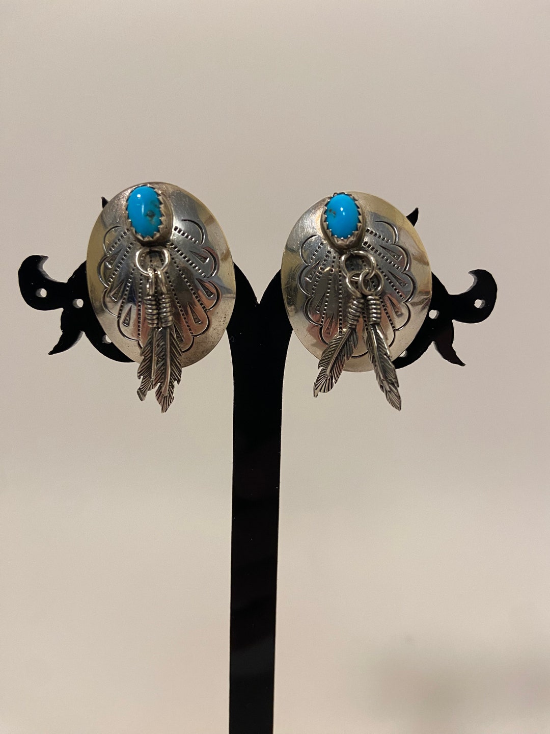 Navajo Signed A.H. Sterling Pierced Earrings With Turquoise - Etsy