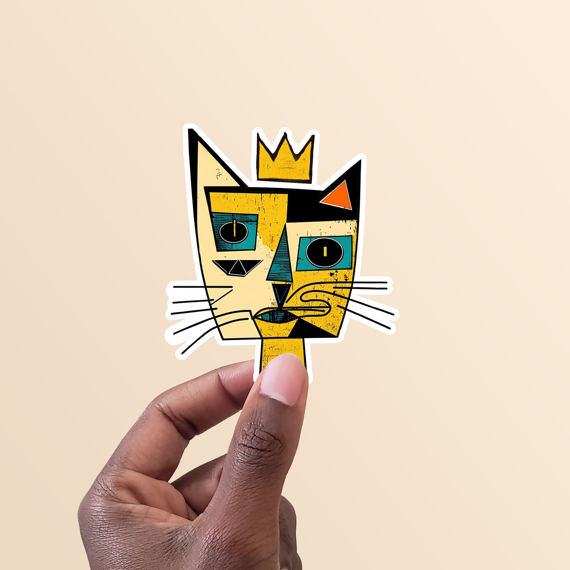 Basquiat Cat Sticker Basquiat Sticker Patchwork Cat Cat Decal Crown ...