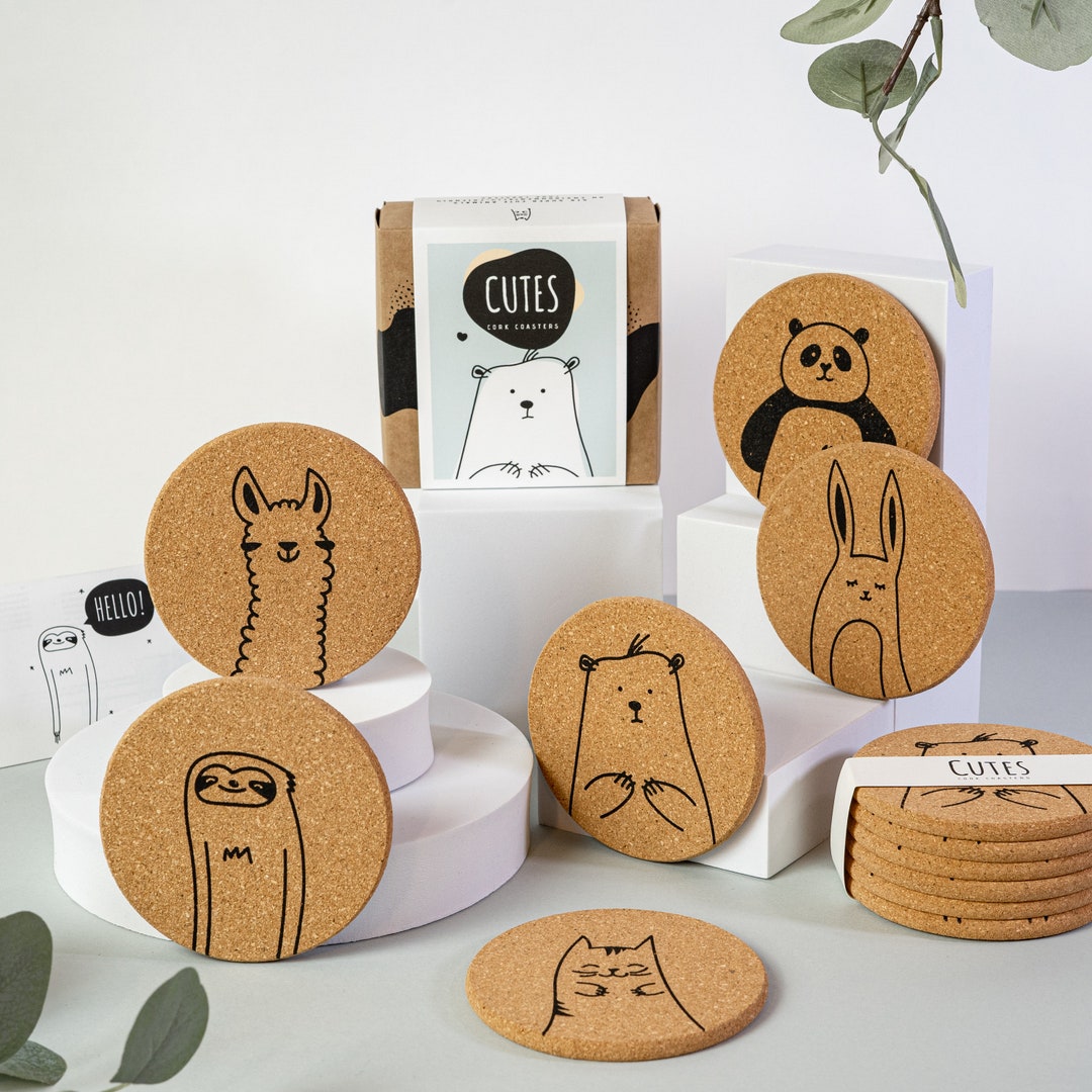 Cutes Coaster Set Cute Round Cork Coasters Eco-friendly - Etsy Singapore