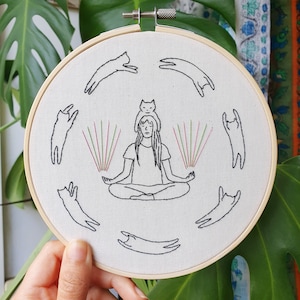 PDF Cat Lady Embroidery Pattern | Cat Embroidery Pattern | Embroidery ...