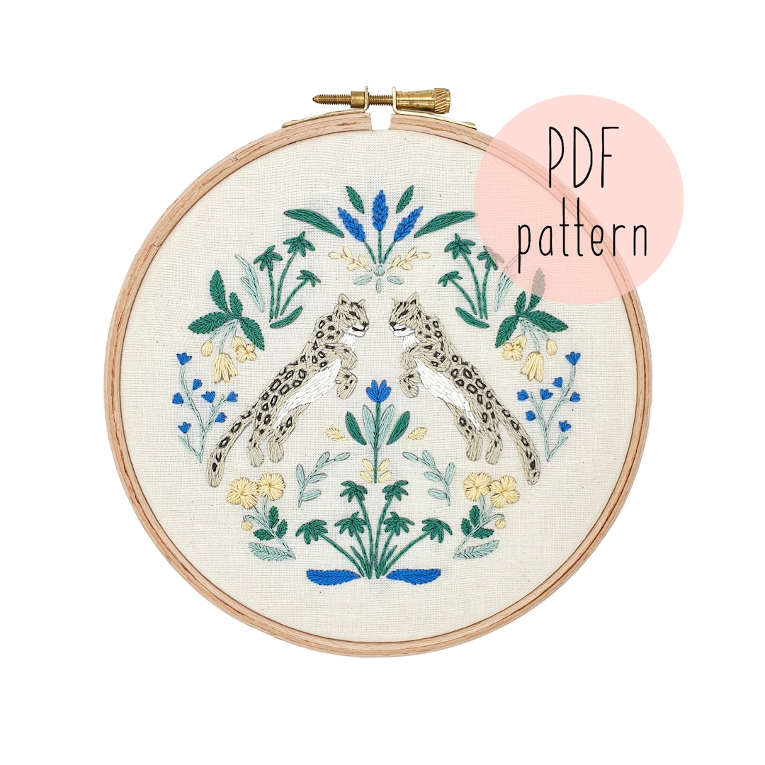 PDF Snow Leopards Embroidery Pattern, Jungle Embroidery Pattern ...