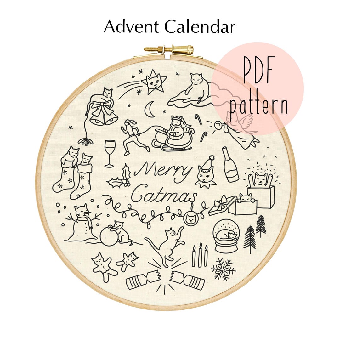 PDF Advent Calendar Embroidery Pattern, Cat Embroidery Calendar ...