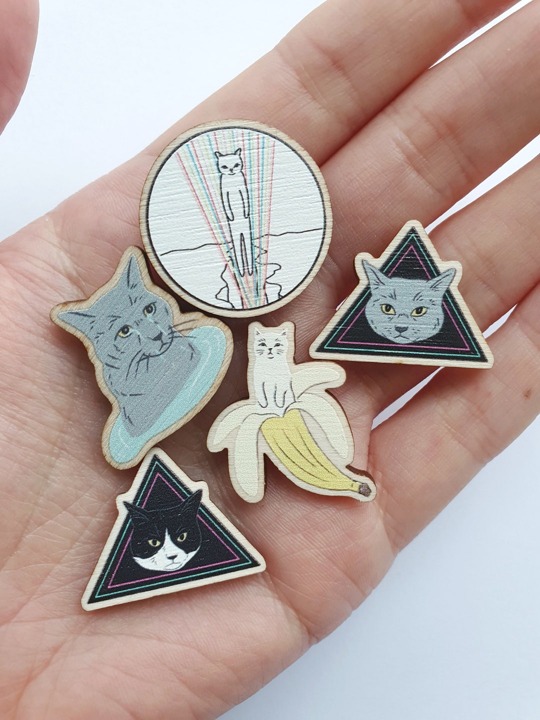 Cat Pin Badge, Pin Badges, Wooden Pin, Cat Pin, Cat Badge - Etsy