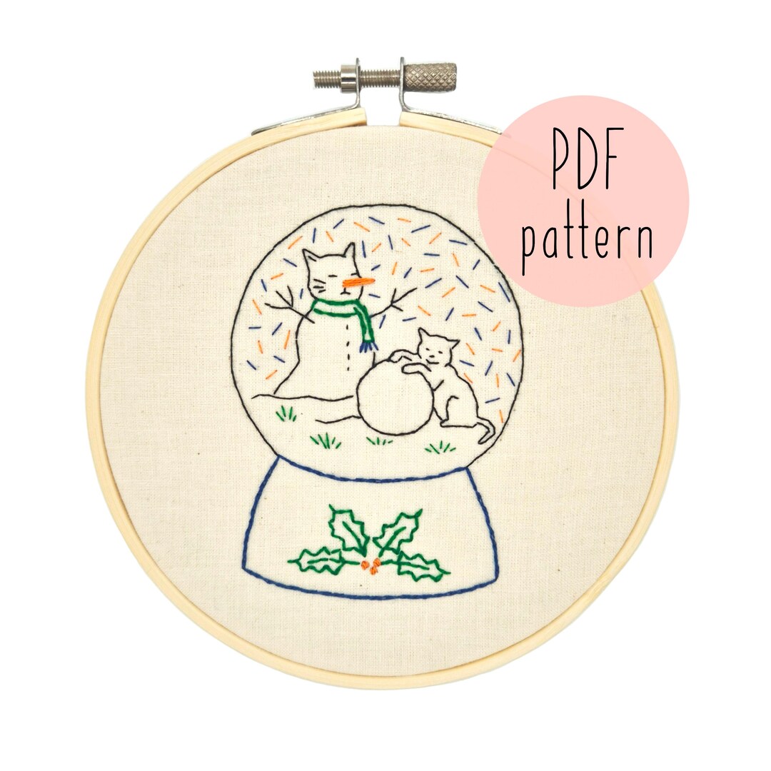 Snow Globe Cats Embroidery Pattern, PDF, Christmas Embroidery Pattern ...