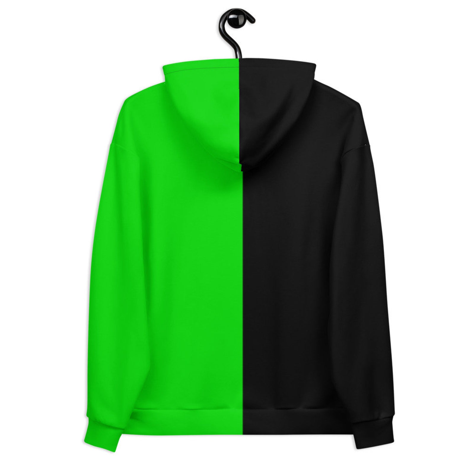 Color Split Black and Green Hoodie | Etsy