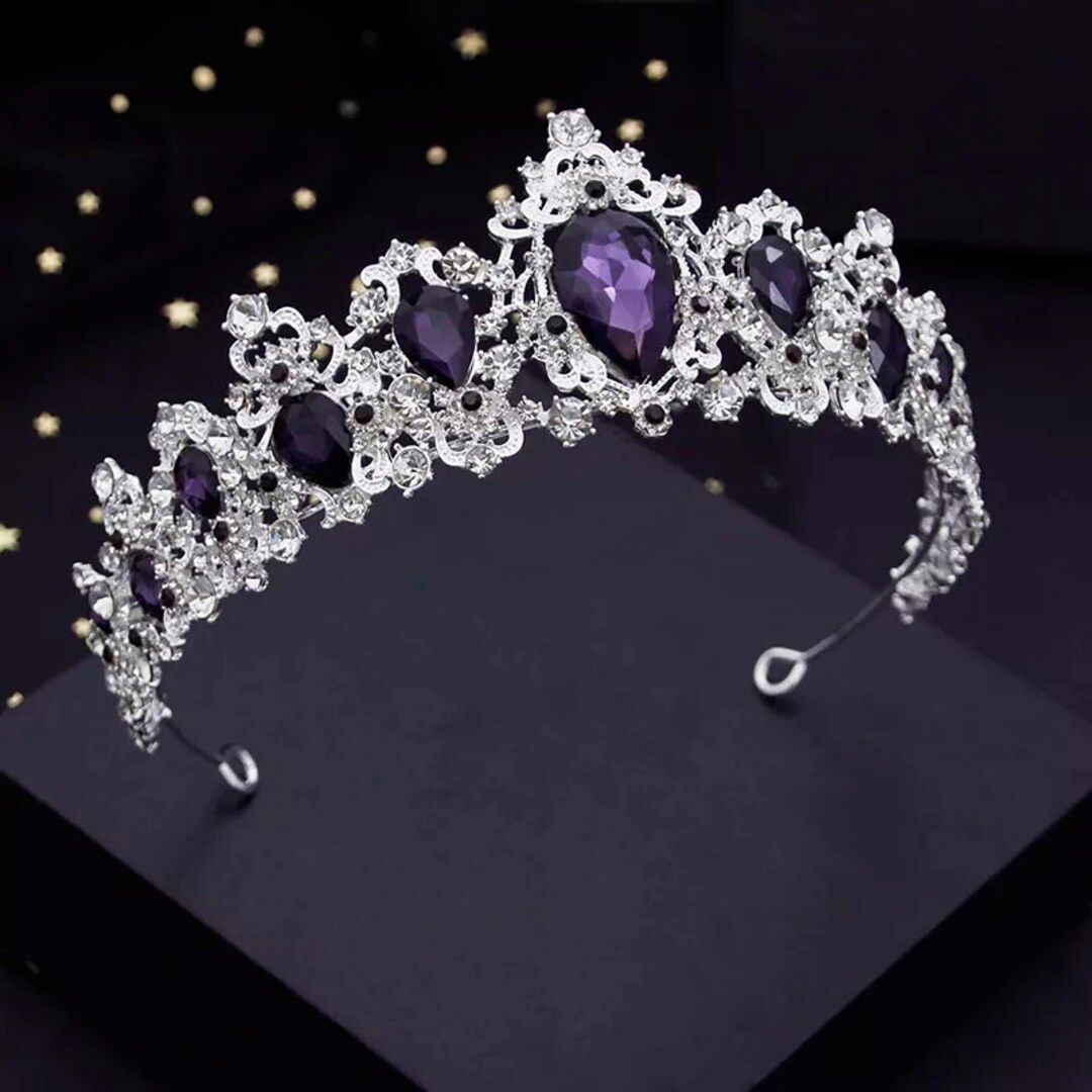 Purple Silver Tiara Rhinestone Bride Crown Headband Wedding - Etsy