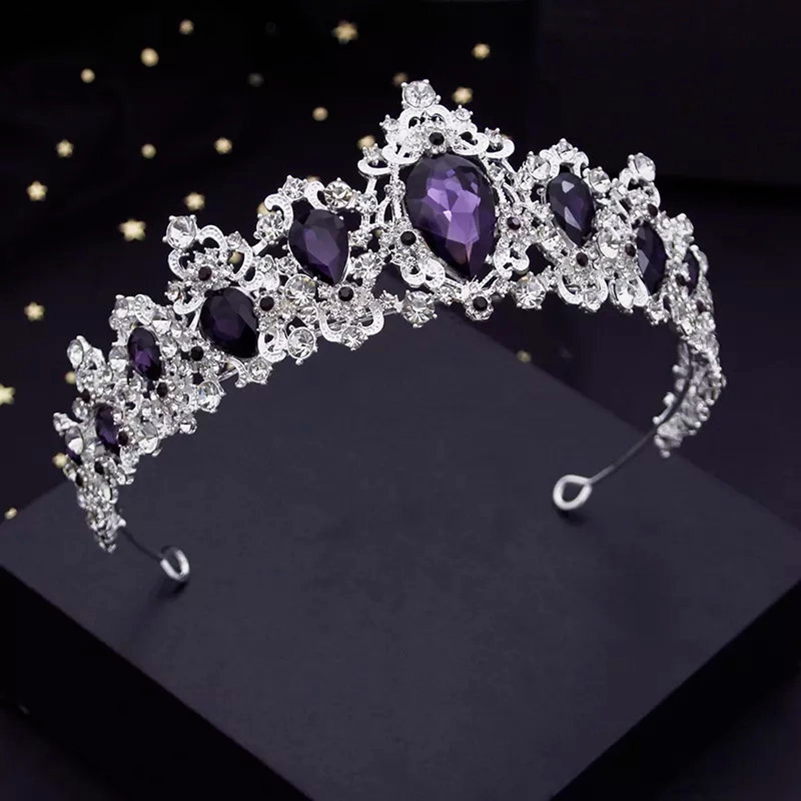 Purple Silver Tiara Rhinestone Bride Crown Headband Wedding - Etsy