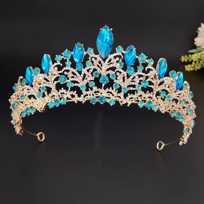 Blue Tiara Tiara Crown Headband Wedding Bride Princess Queen Hair Tiara ...