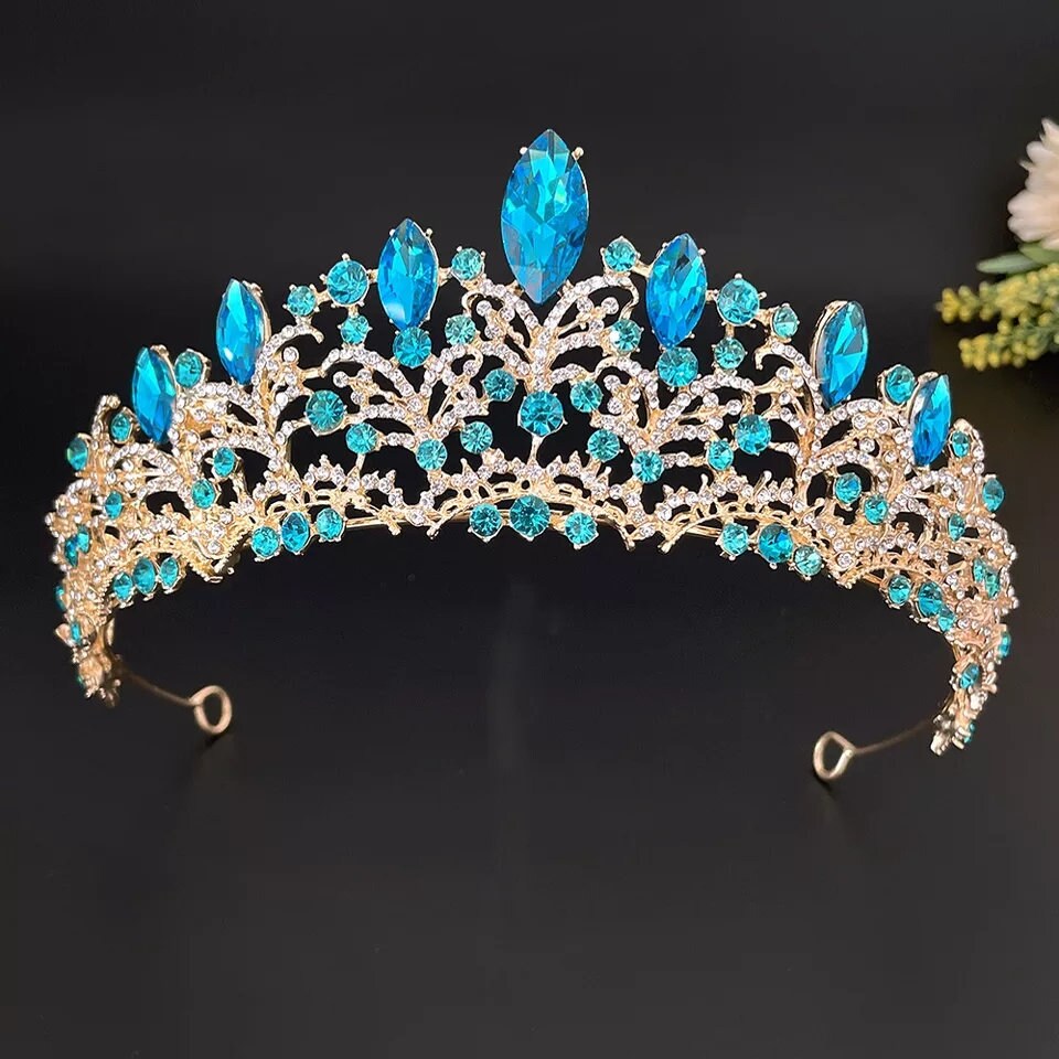Blue Tiara Tiara Crown Headband Wedding Bride Princess Queen Hair Tiara ...