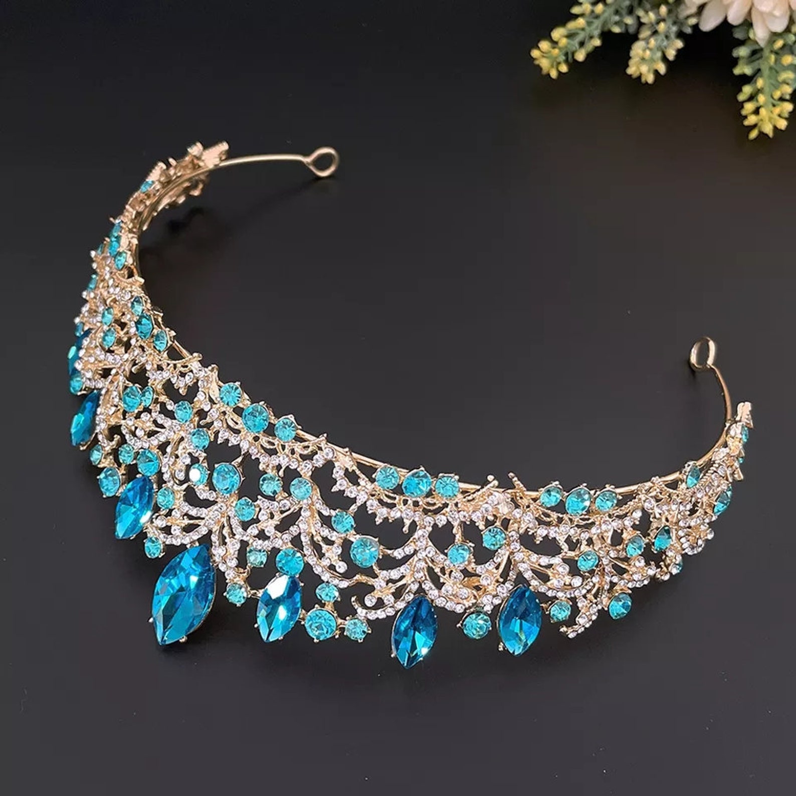 Blue Tiara Tiara Crown Headband Wedding Bride Princess Queen Hair Tiara ...