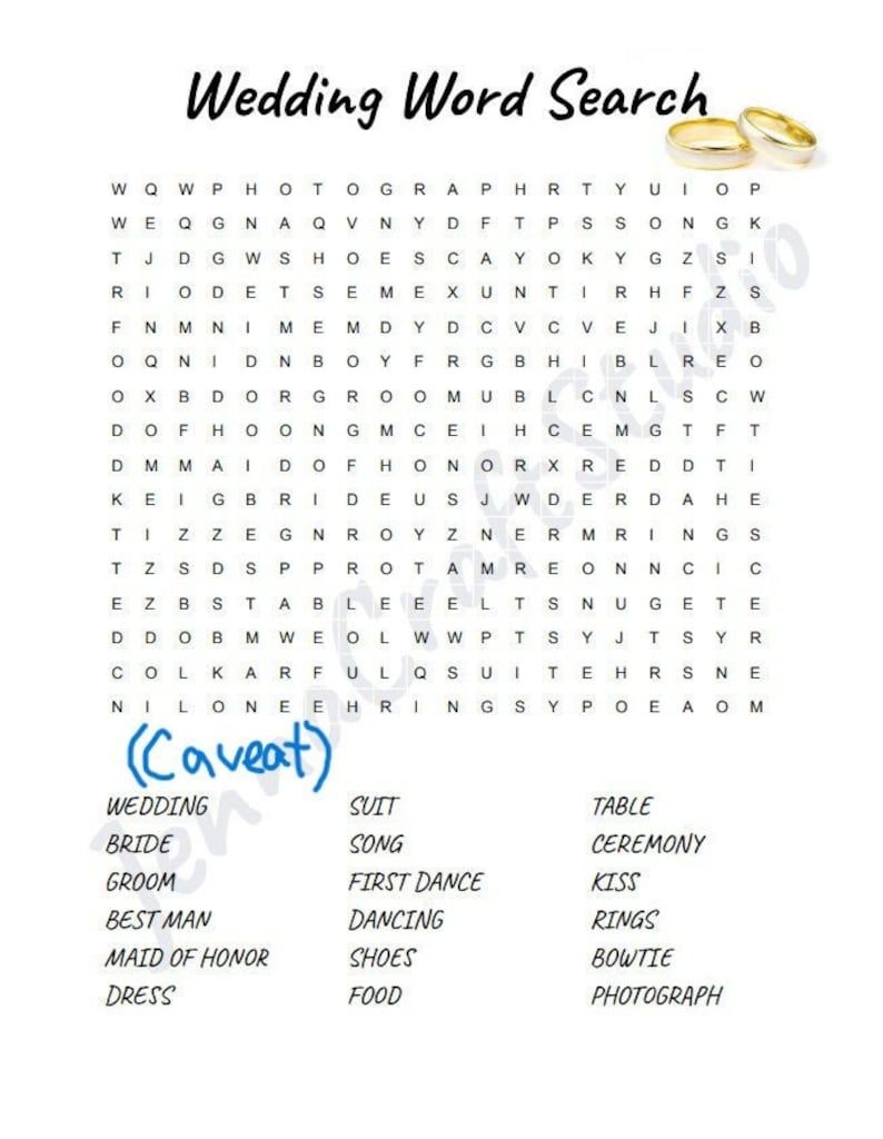 Custom Word Search Wedding Word Search Digital Download - Etsy