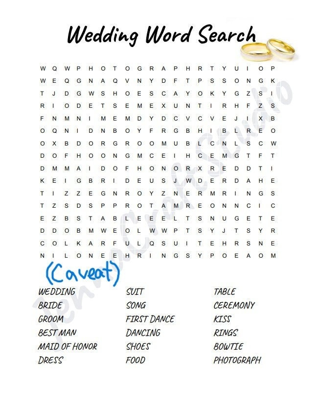 Custom Word Search Wedding Word Search Digital Download - Etsy
