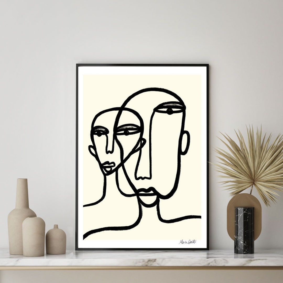 One Line Art Framed Print , Abstract Face Wall Art , Minimalistic Print ...