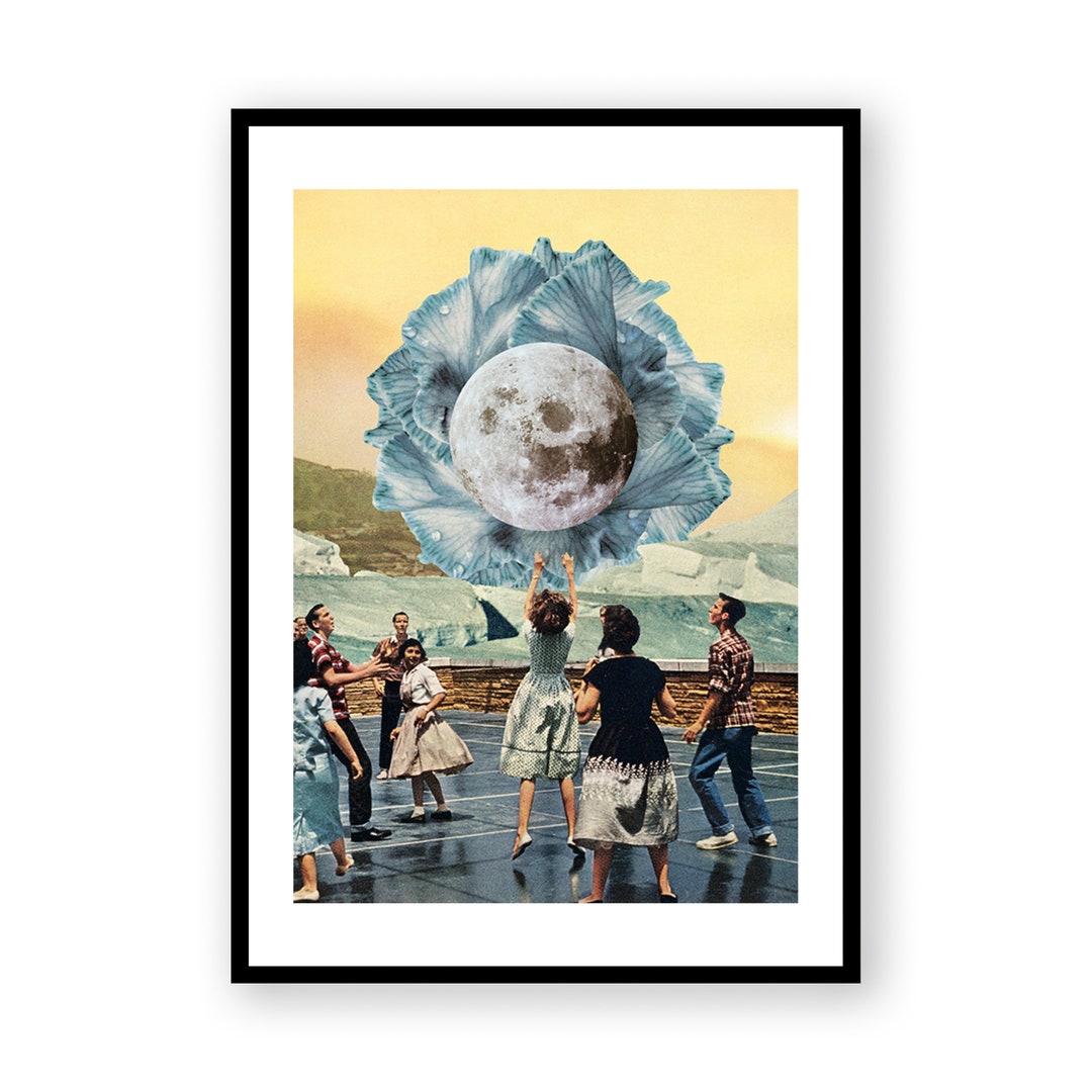 Surreal Moon Framed Print , Vintage Wall Art , Collage Print , 60s Art ...