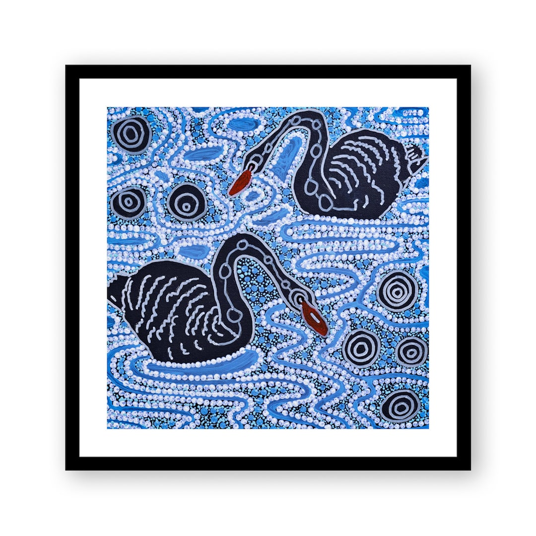 Aboriginal Framed Print , Swans Wall Art , Contemporary Wall Decor ...