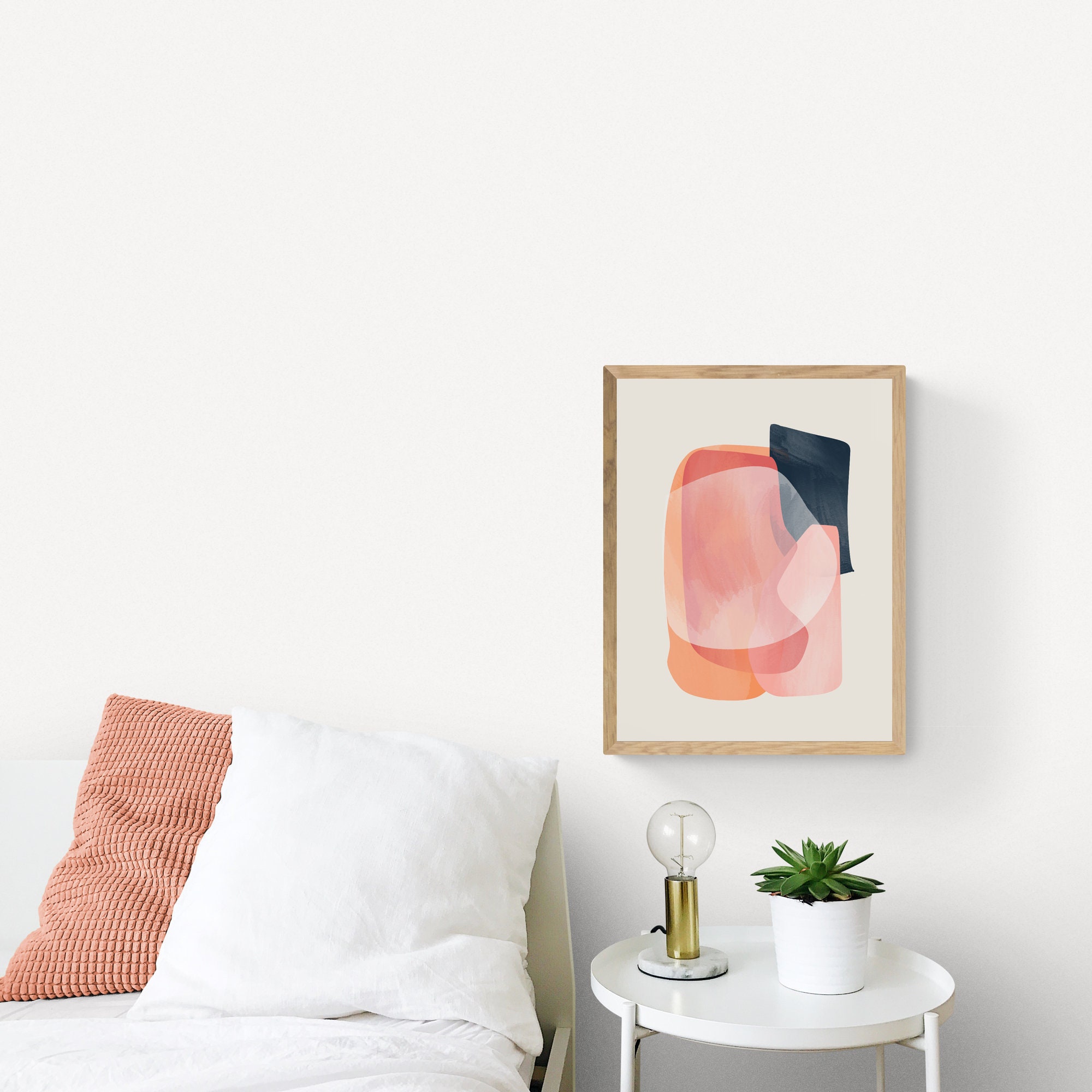 Abstract Framed Print Pink Wall Art Peach Color Decor | Etsy