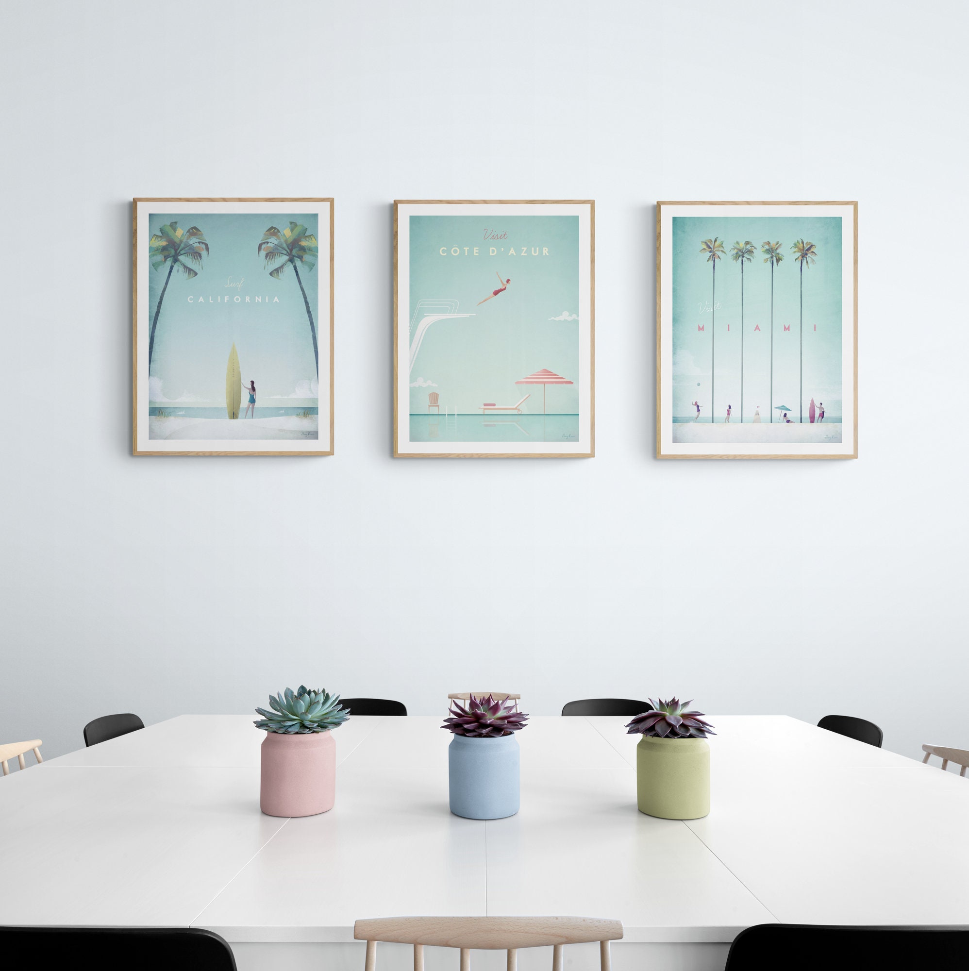 Set of 3 Travel Posters , Framed Prints , Illustration Wall Art ...