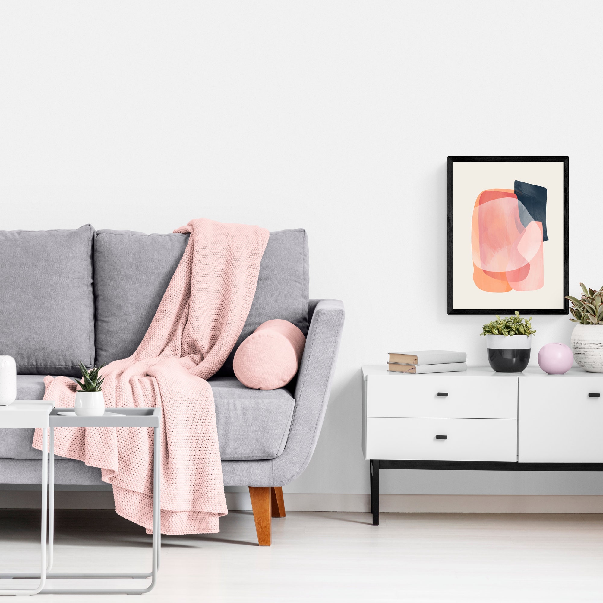 Abstract Framed Print , Pink Wall Art , Peach Color Decor ...