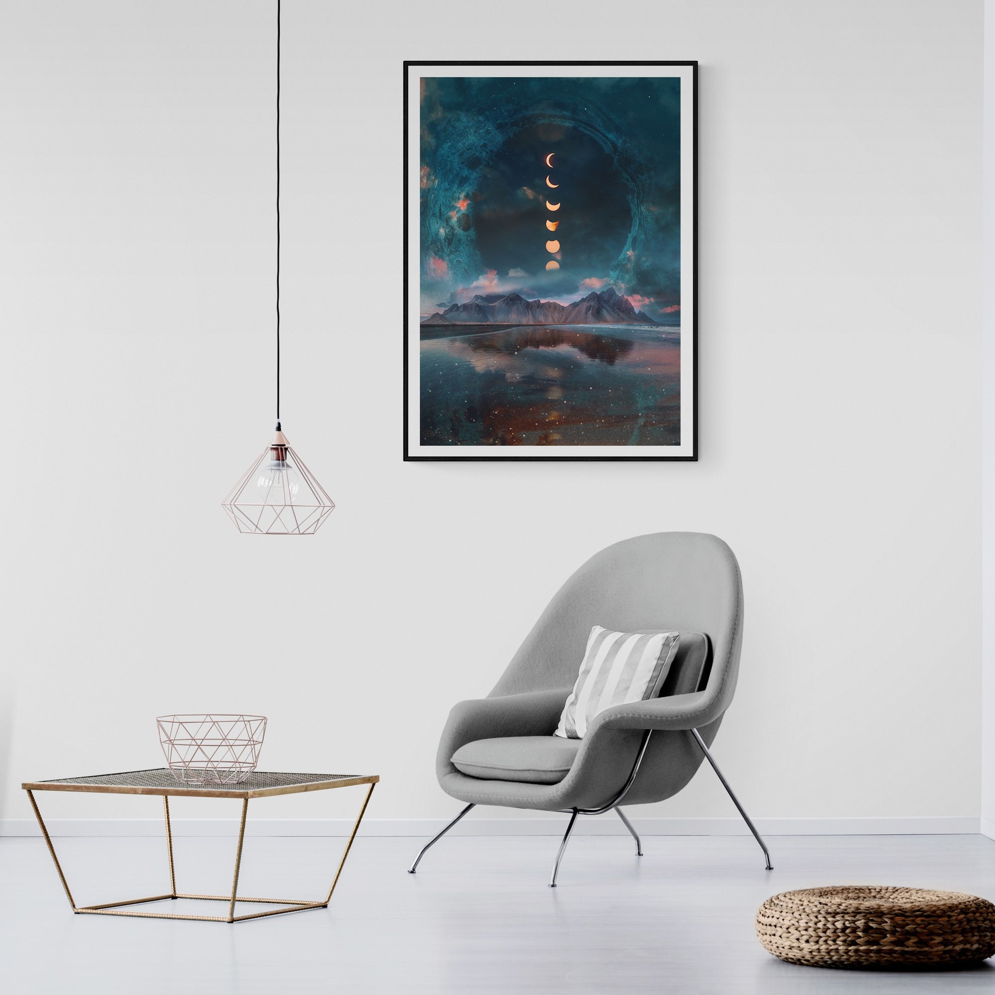 Moon Framed Print Cosmic Wall Art Luna Living Room Decor - Etsy