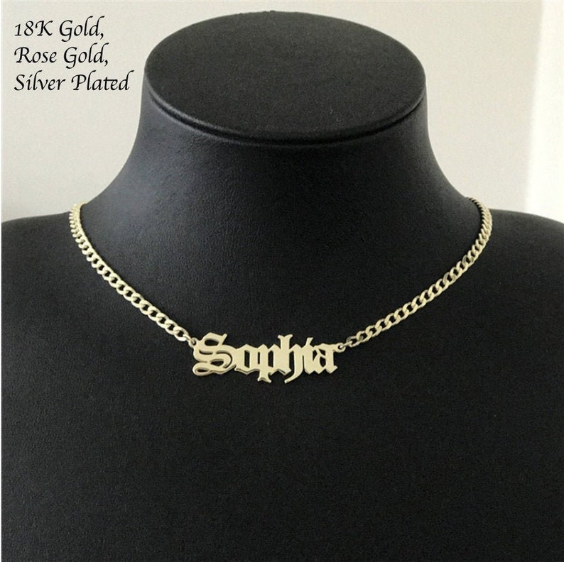 18K Old English Name Necklace / Name Plate Necklace / Old | Etsy