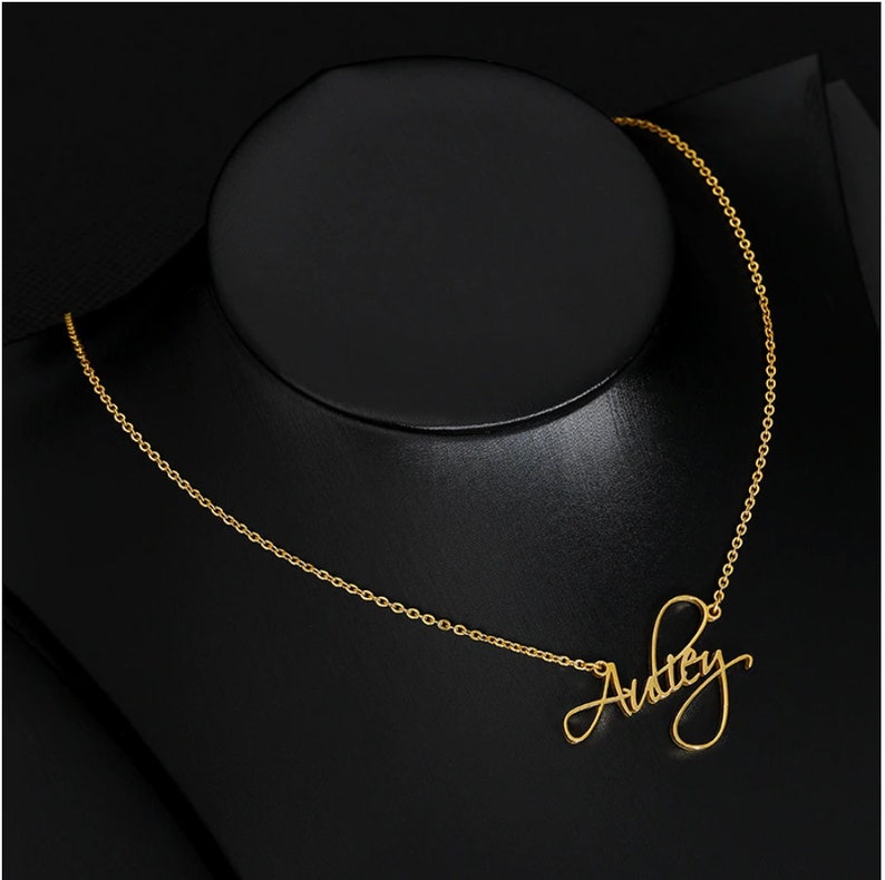 18k Cursive Name Necklace Name Necklace Cursive Name Plate Etsy