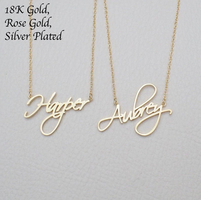 18k Cursive Name Necklace Name Necklace Cursive Name Plate Etsy