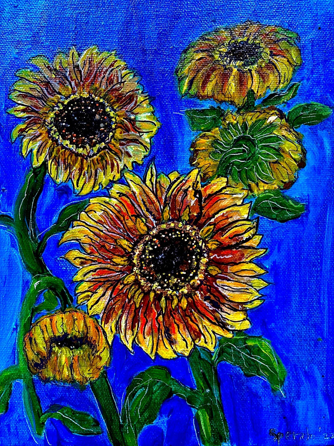 Set of 10 5x7” POSTCARDS With Envelopes Depicting Sunflowers on a Deep ...