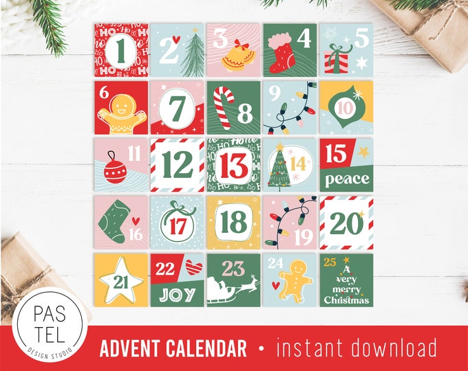 Christmas Advent Calendar Printable Numbers: Instant Download December ...