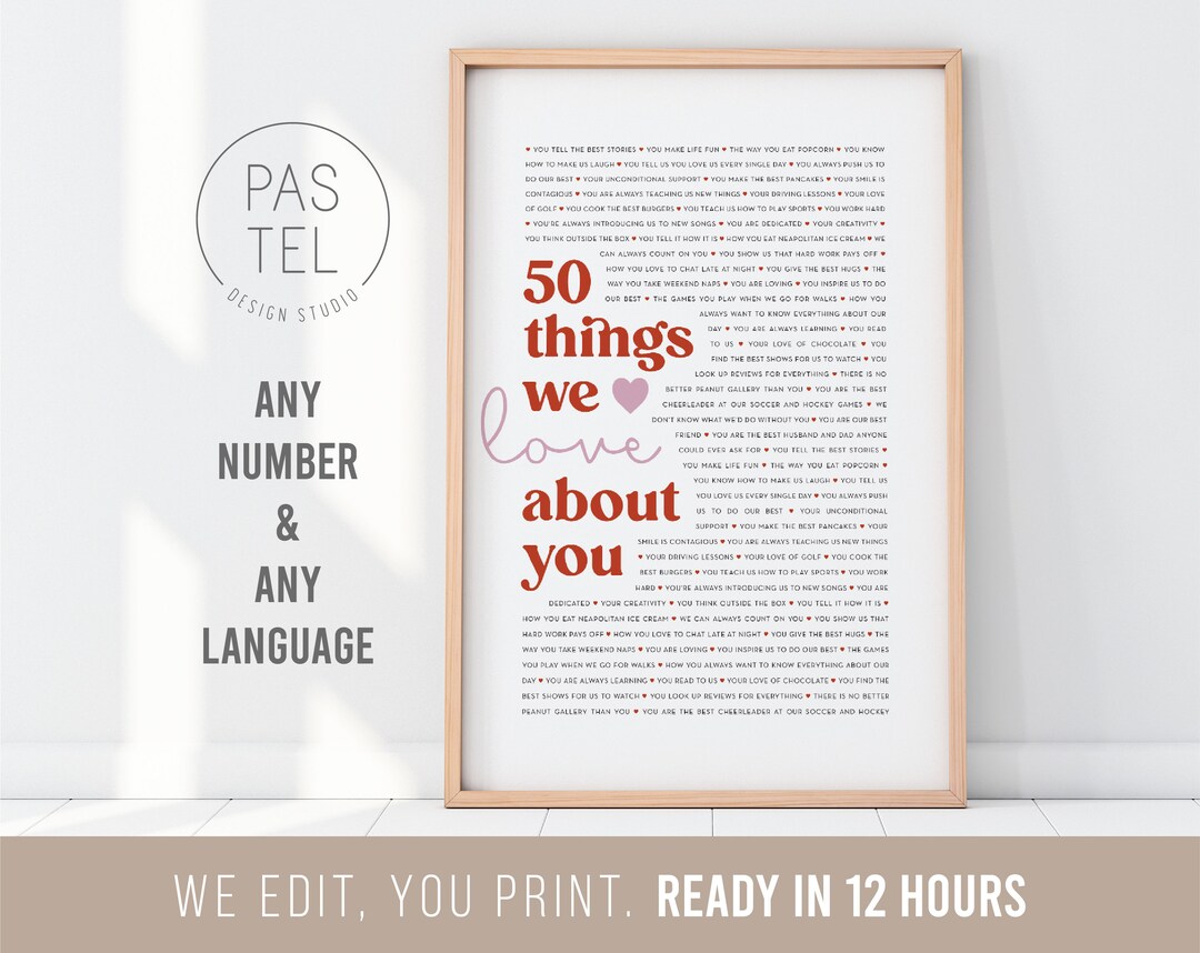 50 Reasons Why We Love You Poster Personalized 50th Birthday Gift for ...