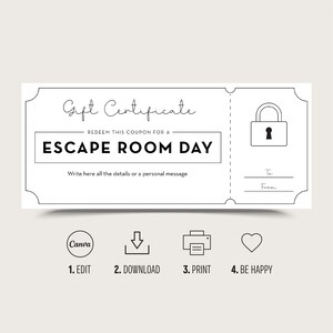 Escape Room Gift Coupon INSTANT DOWNLOAD, Editable Text Printable ...