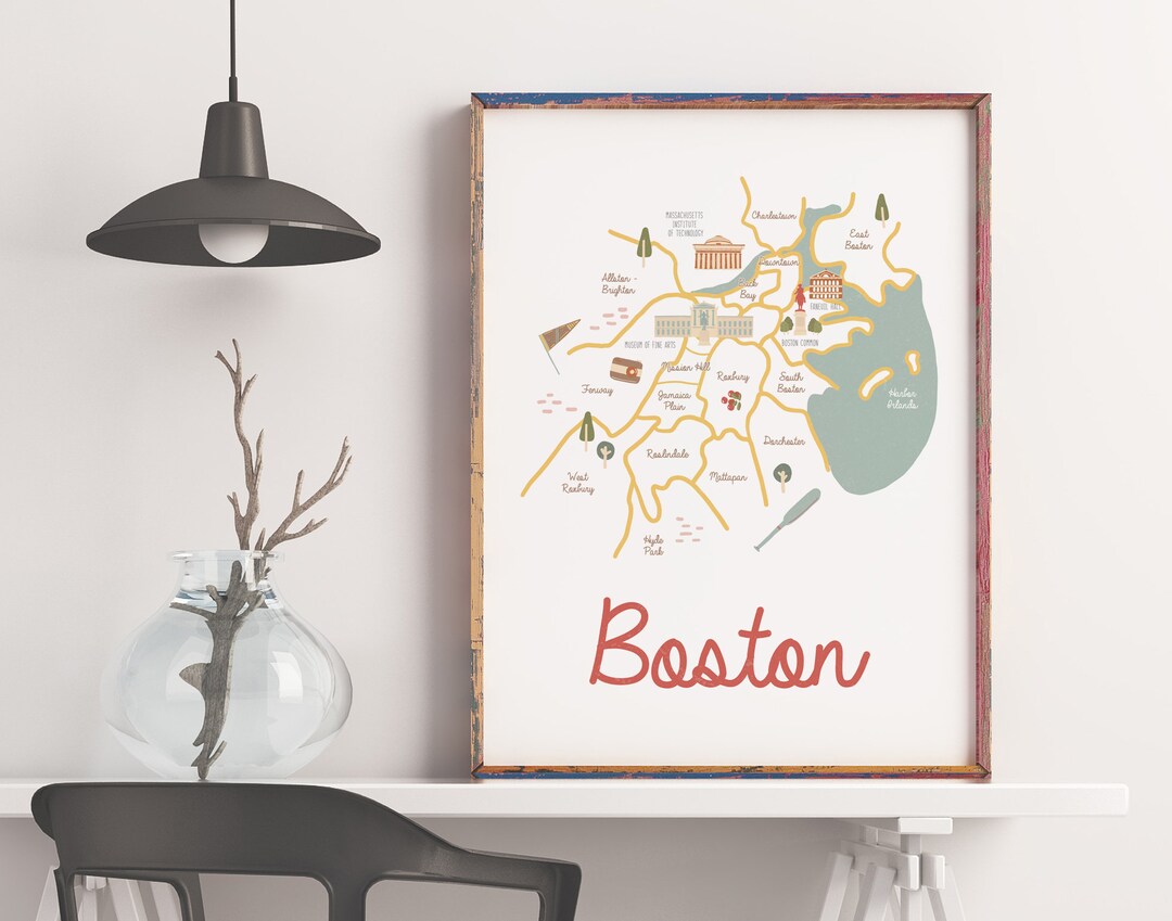 Boston Illustrated Map Boston City Boston Print Boston Wall Art Boston ...