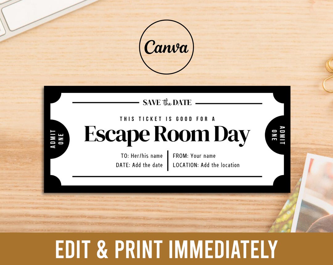 Escape Room Gift Coupon INSTANT DOWNLOAD, Editable Text Printable ...