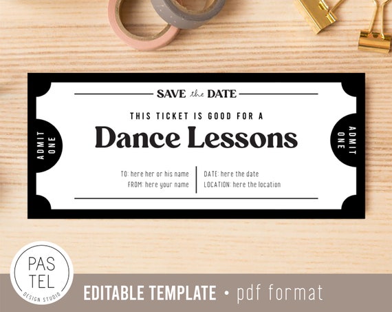 Dance Lessons Gift Coupon INSTANT DOWNLOAD Editable Text - Etsy
