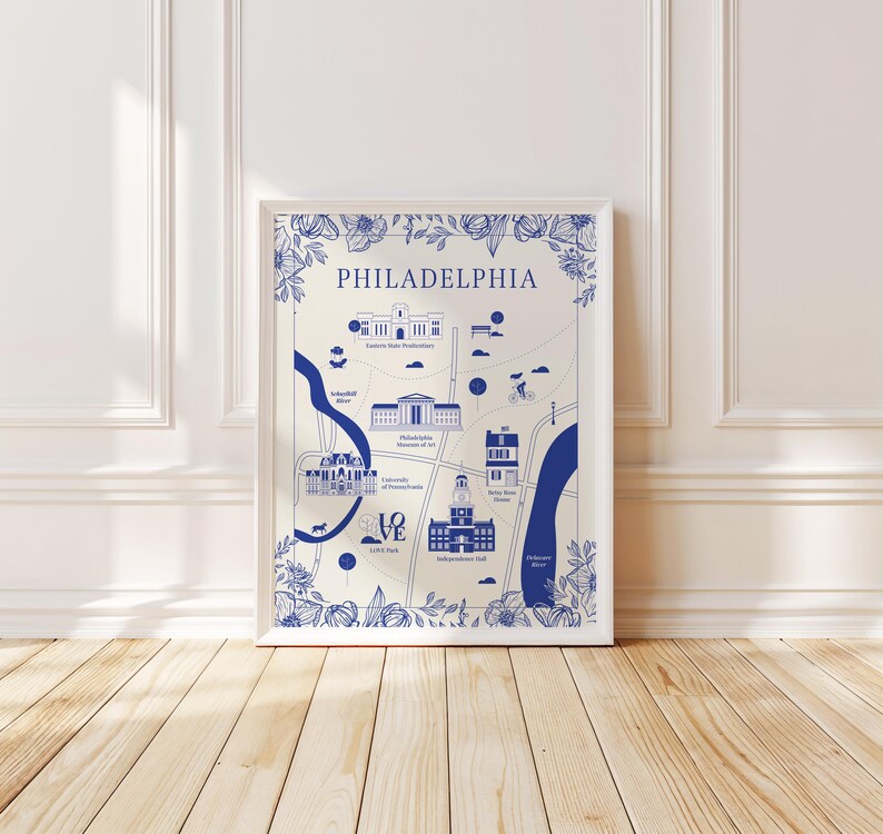 Illustrated Map of Philadelphia – Toile Style, Philadelphia Wall Art ...
