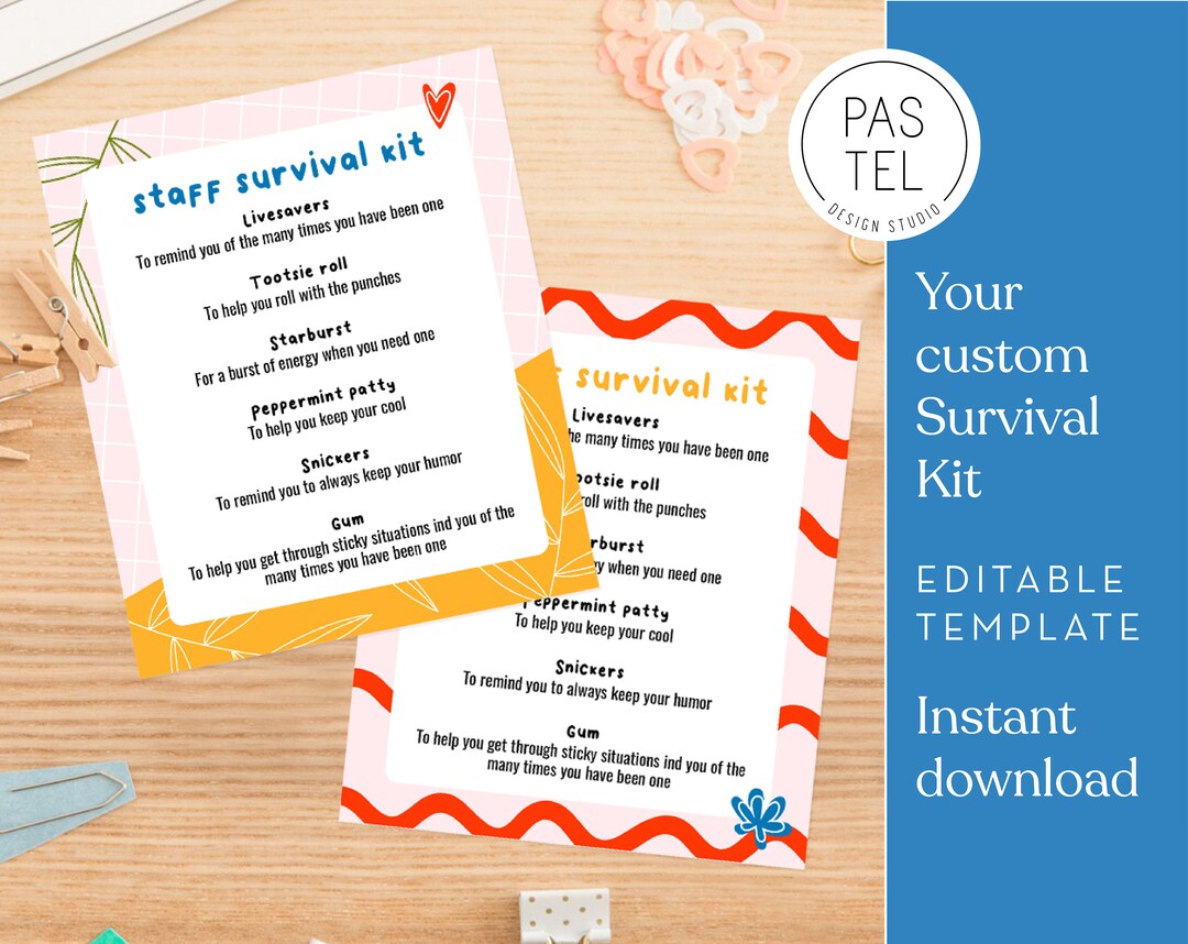 Staff Survival Kit Printable Survival Kit Tag Staff Appreciation Gift ...