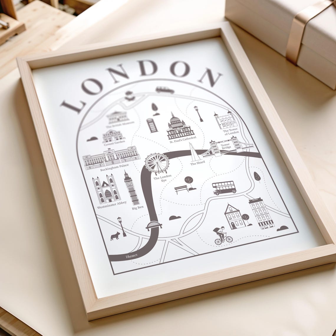 London Map Print: Minimalist Illustrated Neighborhood Art - Etsy