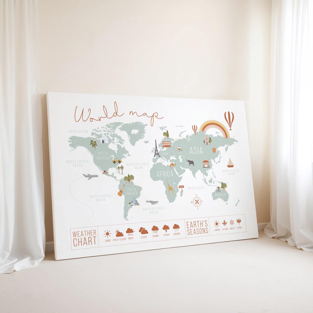 Montessori World Map Educational Print for Kids — World Map Tapestry ...
