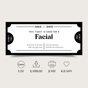 Facial Gift Coupon INSTANT DOWNLOAD, Editable Text Printable Voucher ...